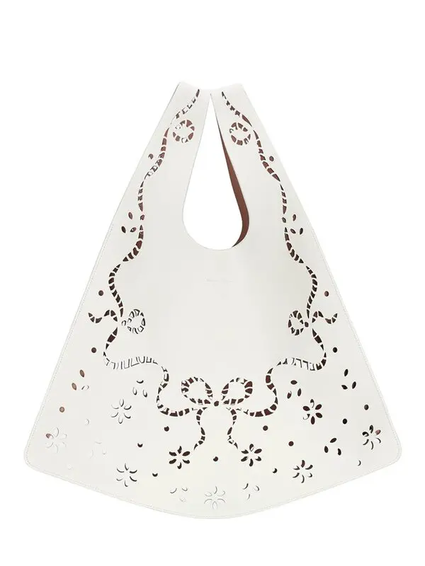 Simone Rocha Shopper Bag Xl In Laser-cut Leather - Bianco