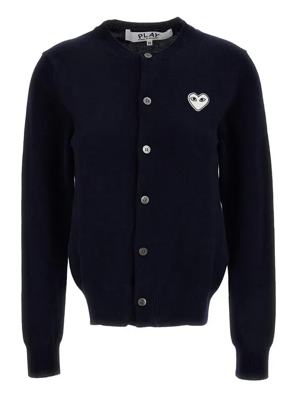 Play Comme Des Garcon Crew Neck Cardigan With Heart Emblem - Blue