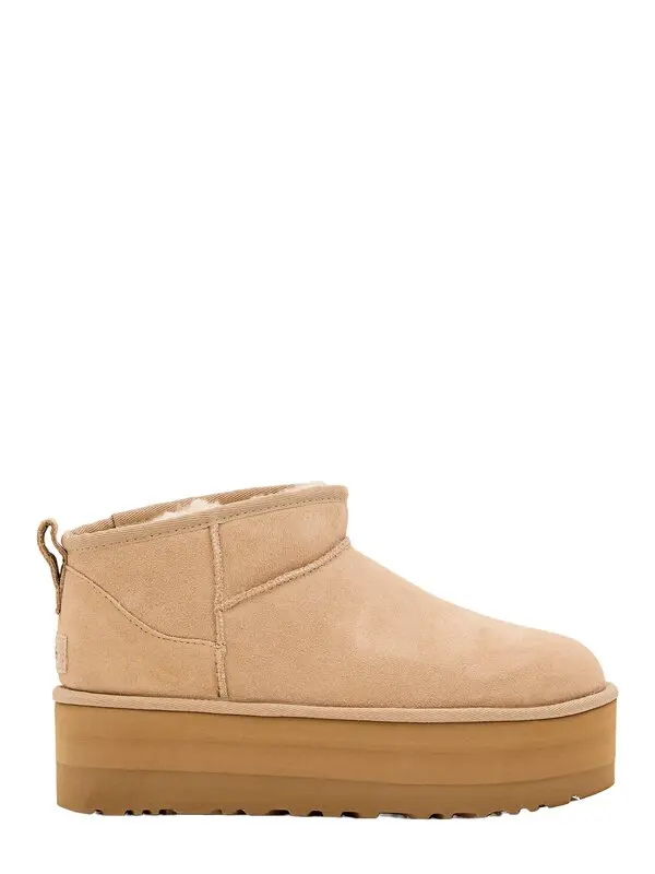 UGG Classic Ultra Mini Platform Ankle Boots - Beige