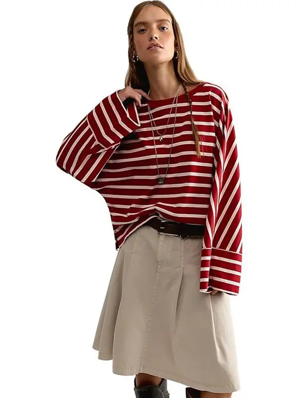 Free People We The Free Atlas Dolman Striped Long Sleeve Top - Berry Combo