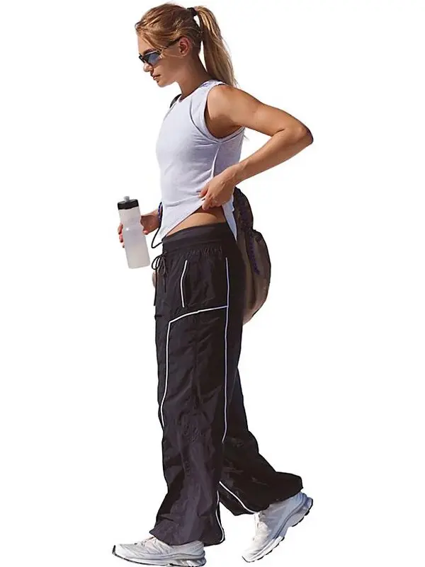 Free People Peak Nylon Parachute Pants - Black Combo