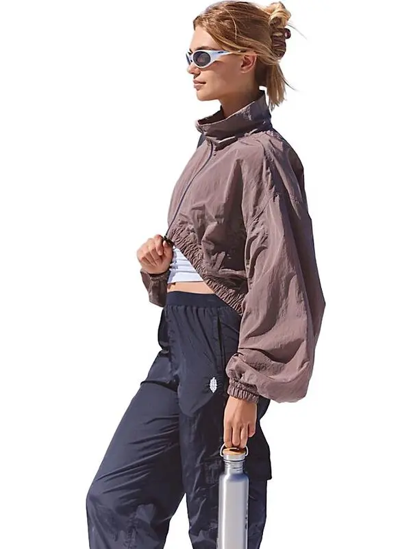 Free People Cropped Nylon Zip-up Jacket - Sandstorm