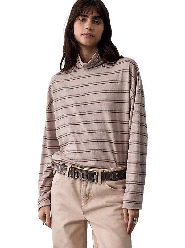 Free People We The Free Nevada Striped Tee - Mocha Combo