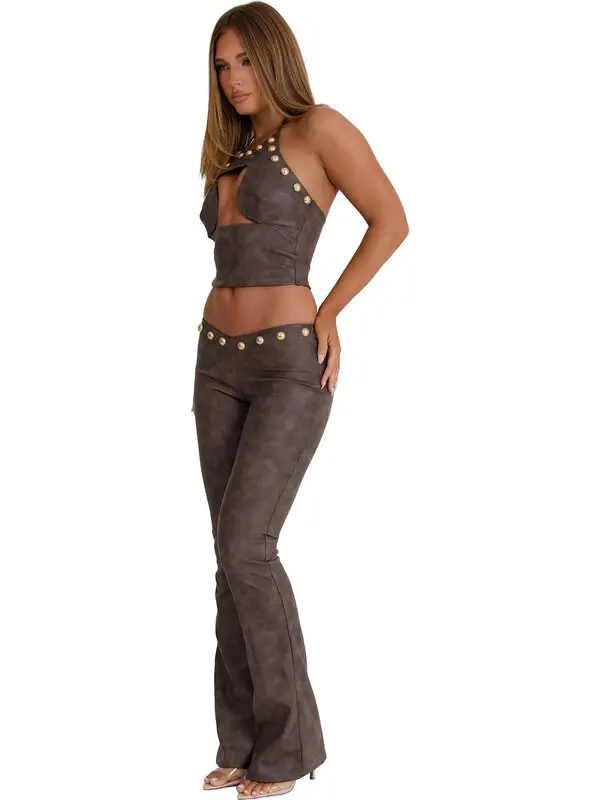 OUTCAST Kamaris Crop Top With Cut-out Detail - Brown