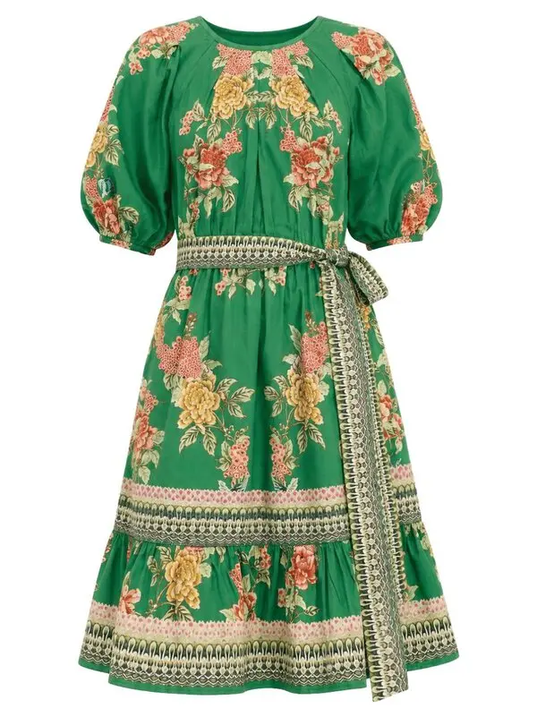 RAISHMA Petula Dress Printed Cotton Mini Dress - Green