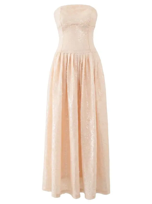 AISL Strapless Sequin Tulle Maxi Gown - Pink