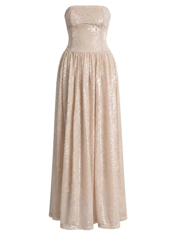 AISL Strapless Sequin Tulle Maxi Gown - Pink