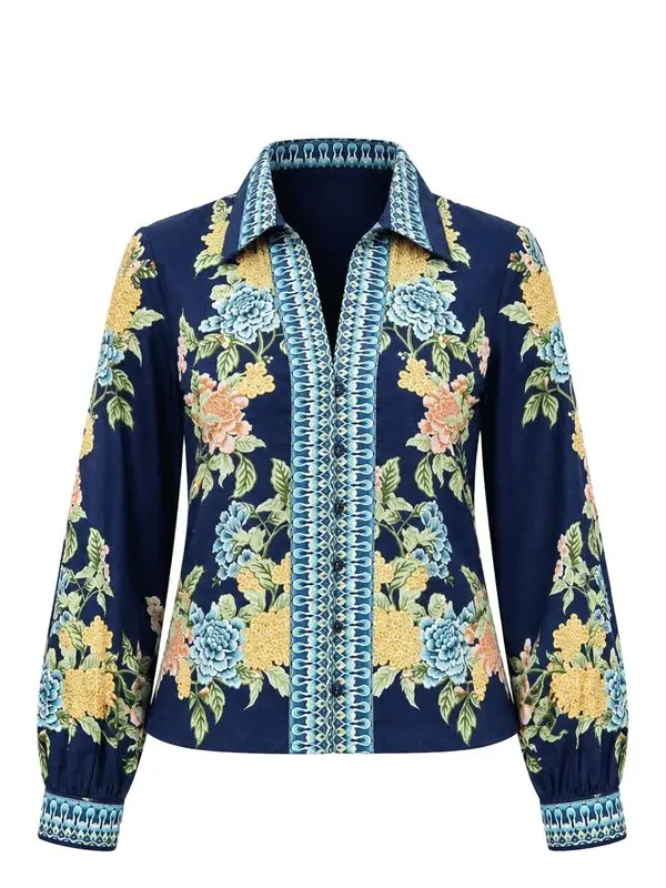 RAISHMA Amani Printed Cotton Shirt - Blue