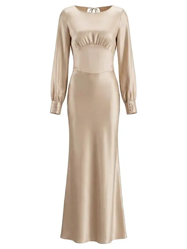 AISL Satin Gathered Waist Maxi Dress - Gold