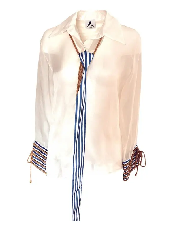 ARSHYS Silk Organza Striped Shirt With Rope Detail - Green