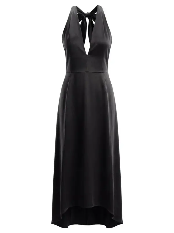 AISL Midnight Satin V-neck Midi Dress - Black