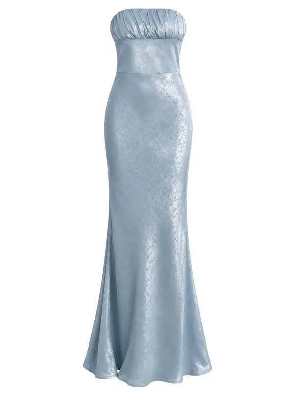 AISL Strapless Gathered Maxi Dress - Blue