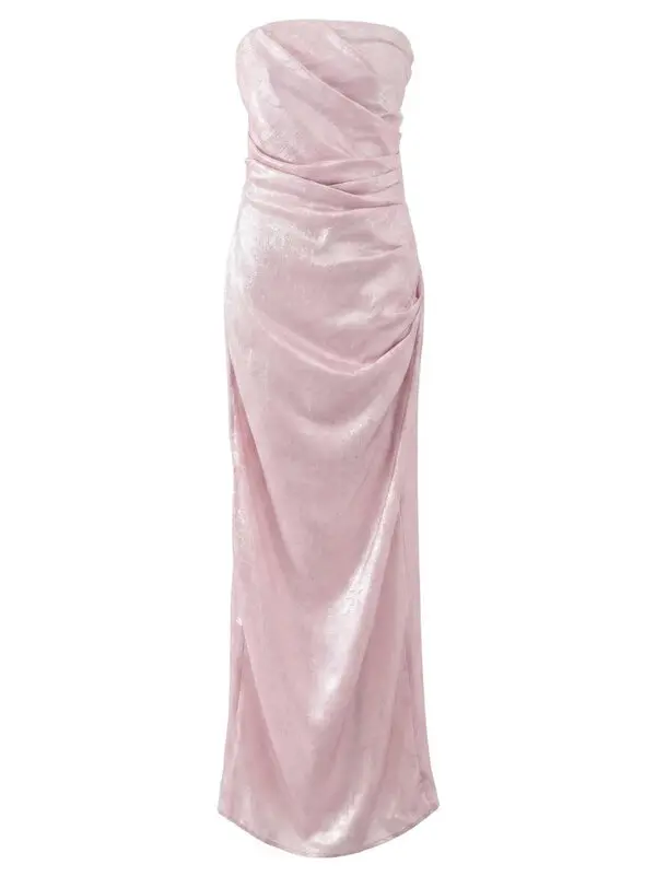 AISL Strapless Pleated Bodice Maxi Dress - Pink