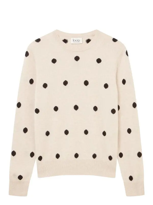 LOOP CASHMERE Polka Dot Crew Neck Sweater In Wheat - Black