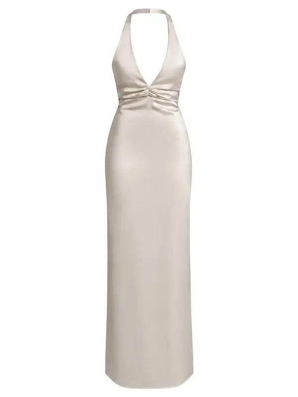 AISL Ivory Halter Maxi Dress - White