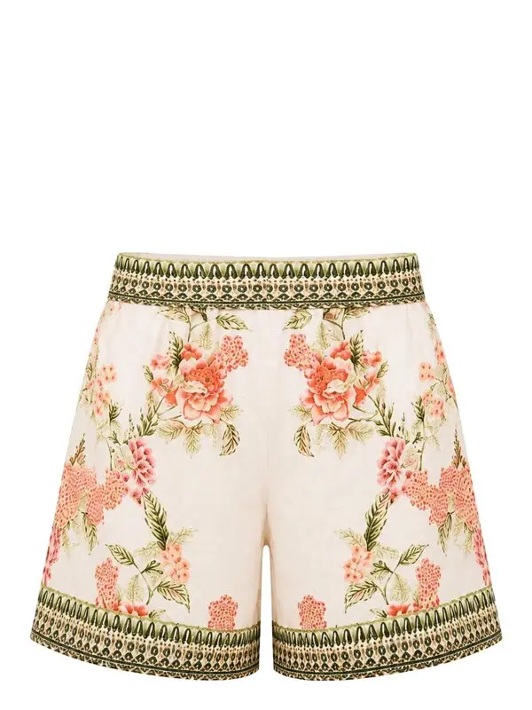 RAISHMA Amani Cream Printed Cotton Shorts - White