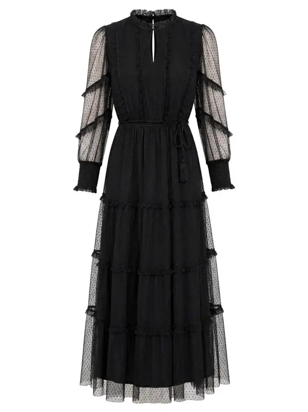 RAISHMA Anastasia Dress Tiered Lace Maxi Dress With Gathered Waist - Black