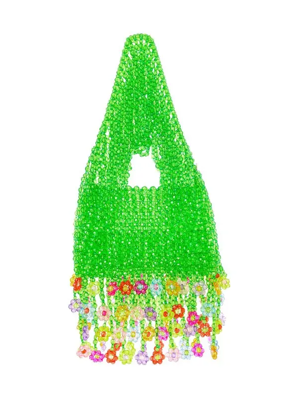 TILLIE BEADS Beaded Bag With Flower Fringe - Green
