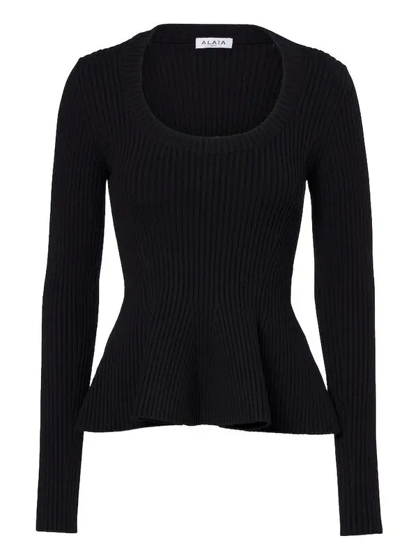 Alaïa Peplum Knit Top - Black