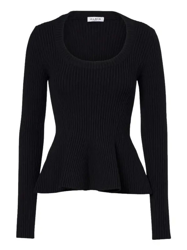 Alaïa Peplum Knit Top - Black