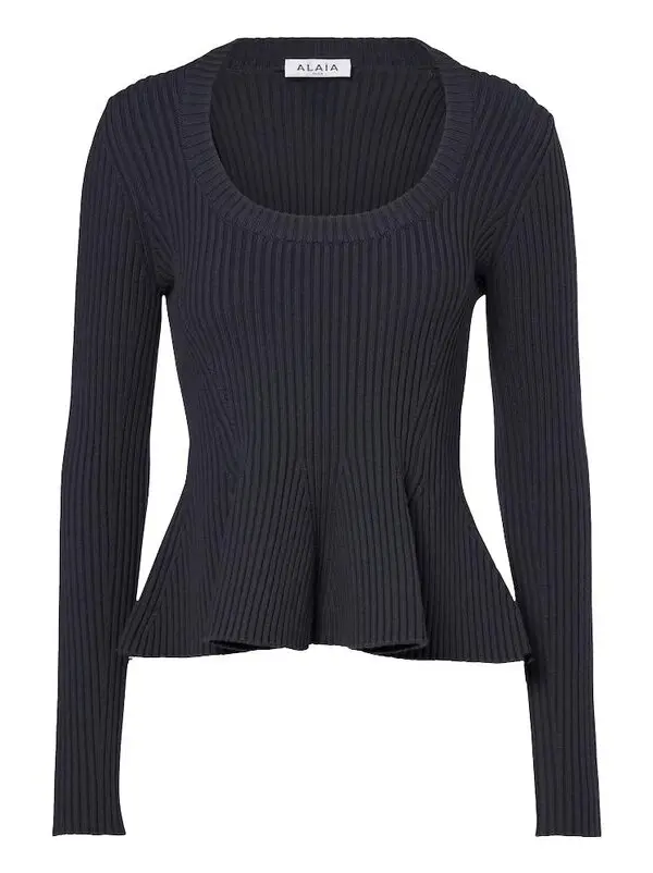 Alaïa Peplum Knit Top - Grey