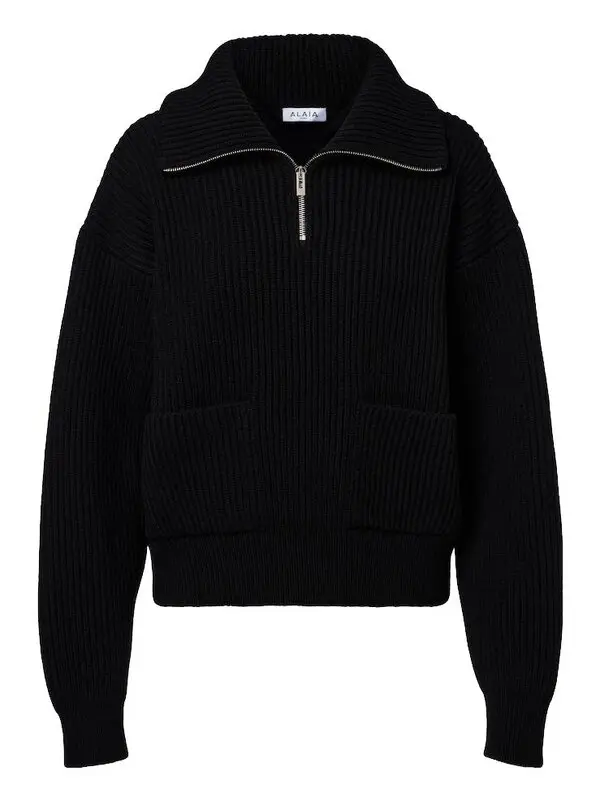 Alaïa Ribbed Knit Wool And Cashmere Half-zip Sweater - Black