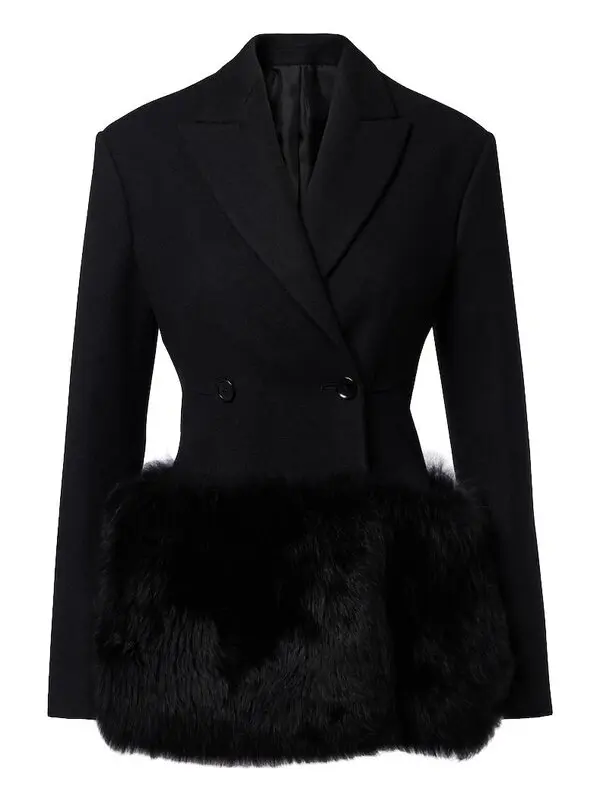 Alaïa Double-breasted Wool Blazer With Fur Trim - Black