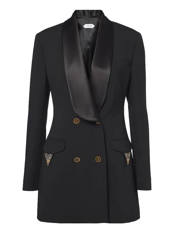 Versace Embellished Wool Tuxedo Jacket - Black