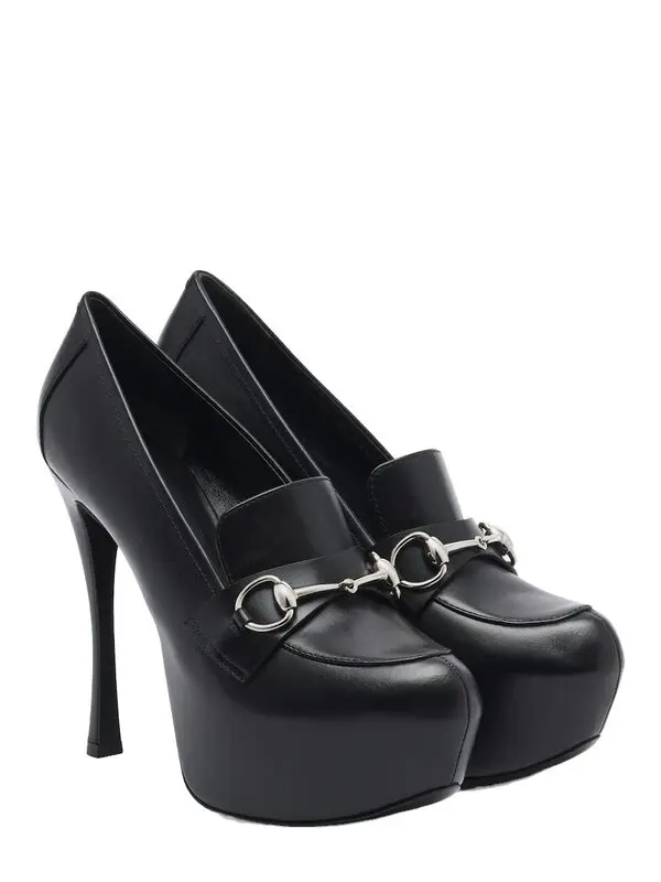 Gucci Horsebit Leather Platform Pumps - Black