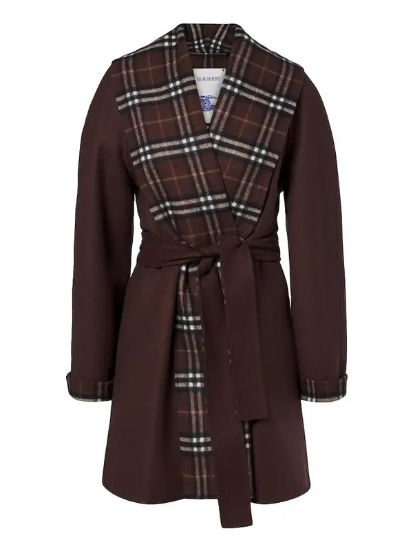 Burberry Verona Check Belted Wool Coat - Brown