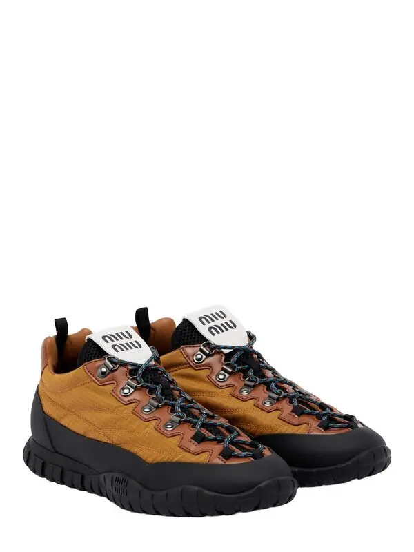 Miu Miu Lace-up Leather-trimmed Sneakers - Yellow