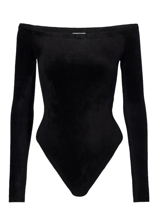 Alaïa Off-shoulder Velvet Bodysuit - Black