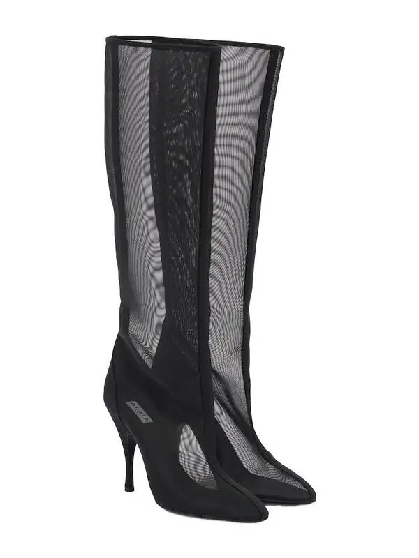 Alaïa Mesh Knee-high Boots - Black