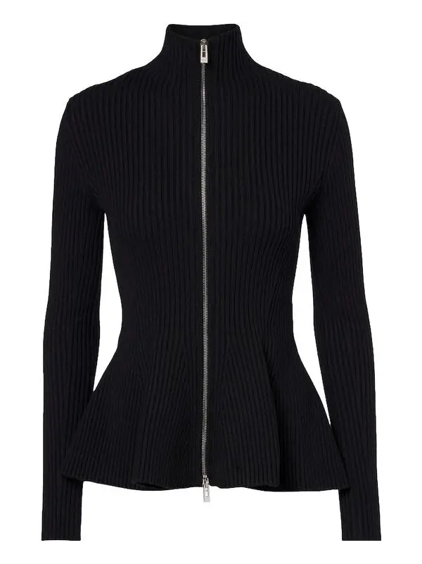 Alaïa Peplum Zip-up Cardigan In Wool Blend - Black