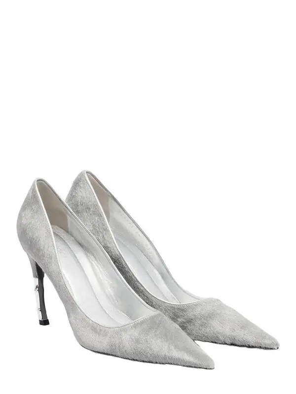 Gucci Castello Calf Hair Pointed Toe Pumps - Silver