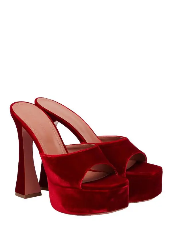 Amina Muaddi Dalida Velvet Mules - Red