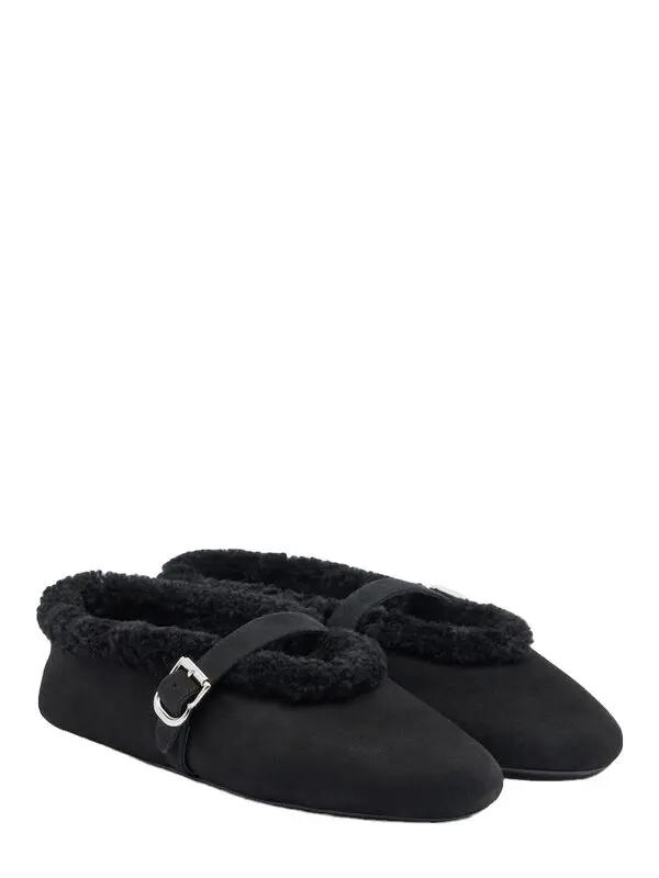 Alaïa Shearling-trimmed Suede Mary Jane Flats - Black