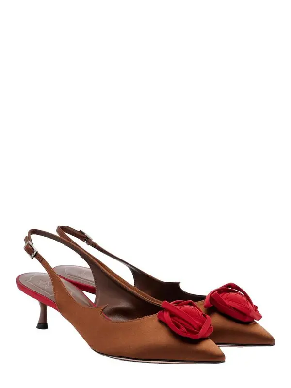 ROGER VIVIER Rose Embellished Satin Slingback Pumps - Multicoloured