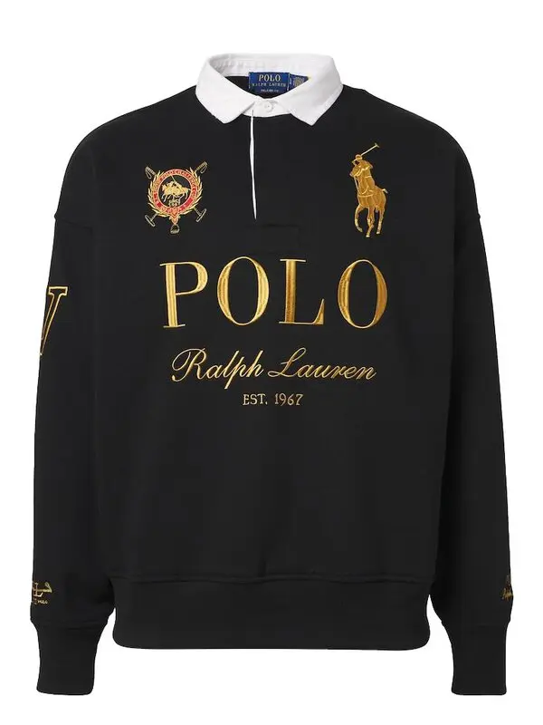 Polo Ralph Lauren Logo Cotton-blend Fleece Polo Sweater - Black