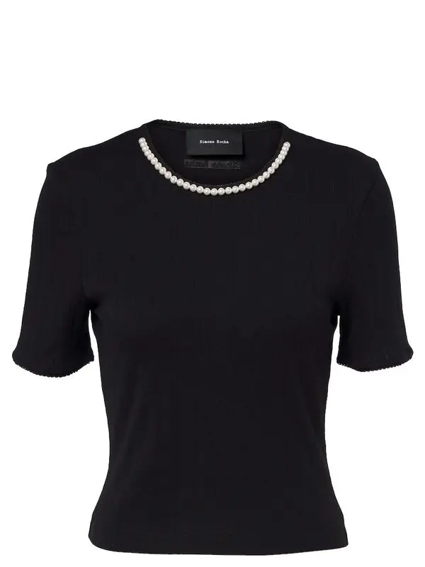 Simone Rocha Embellished Pointelle-knit Cotton Top - Black