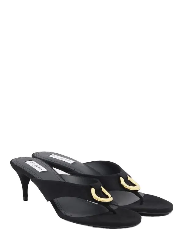 Alaïa Suede Thong Sandals With Gold Hardware - Black