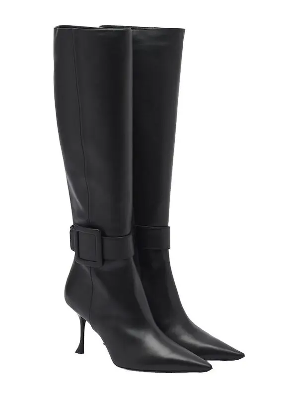 ROGER VIVIER Viv Ville Leather Knee-high Boots - Black