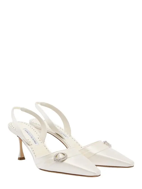 Manolo Blahnik Embellished Satin Slingback Pumps - White