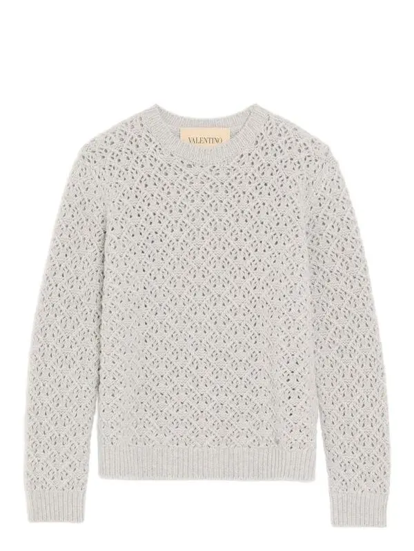 Valentino Garavani Wool And Cashmere Jumper With Metallic V Detail - Light Grey