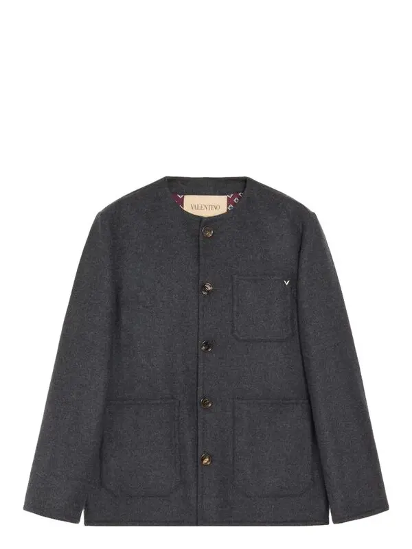 Valentino Garavani Double Wool Caban Jacket With Metallic V Detail - Grey