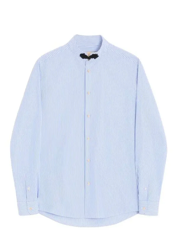 Valentino Garavani Long-sleeved Striped Cotton Shirt With Toggle - Azure