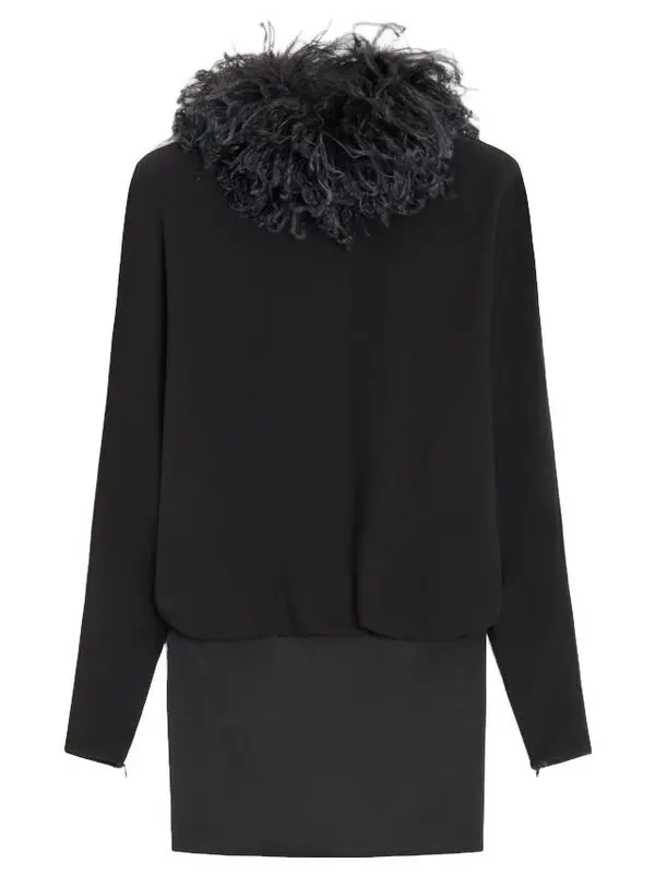 Valentino Garavani Georgette Short Dress With Removable Feather Neck Detail - Black