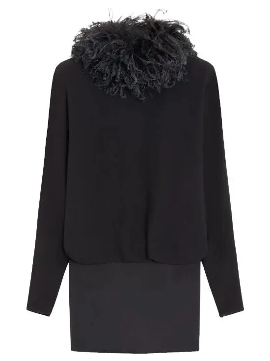 Valentino Garavani Georgette Short Dress With Feather Neck Detail - Black
