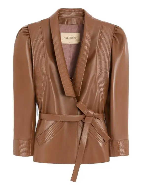 Valentino Garavani Nappa Leather Belted Jacket - Tan