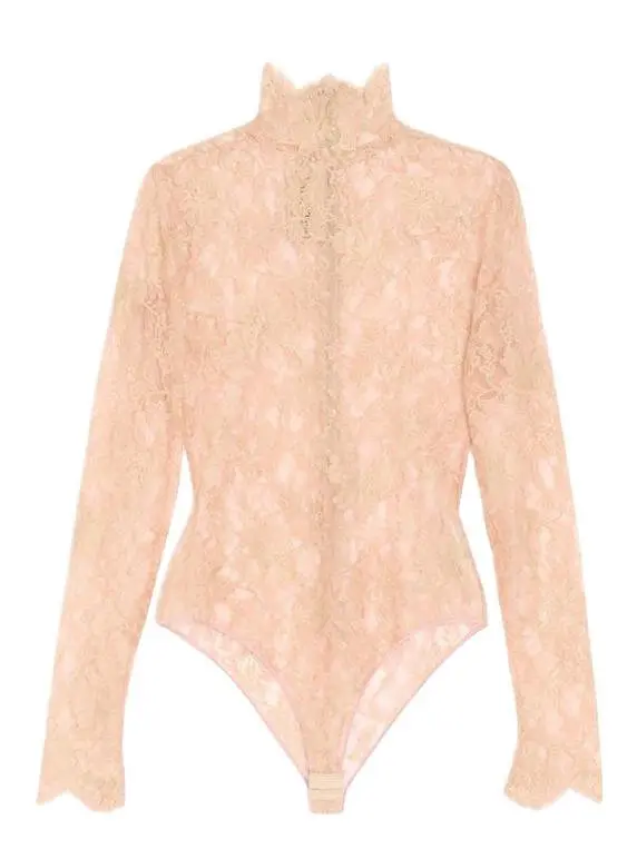 Valentino Garavani High-neck Lurex Lace Bodysuit - Pink